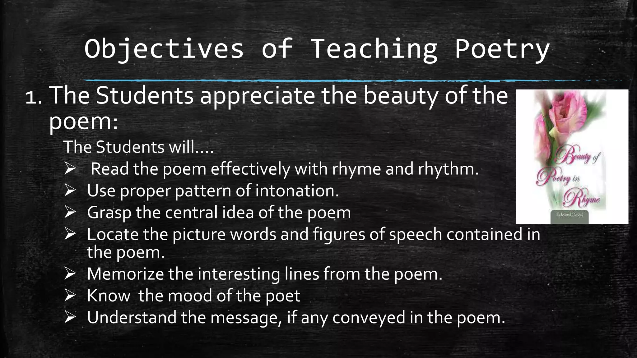 Objectives and specifications of teaching prose & poetry | PPTX
