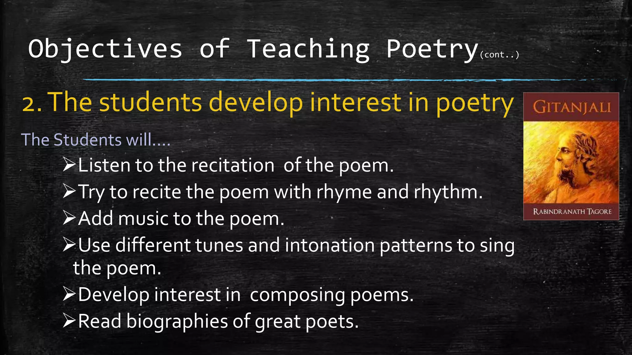 Objectives and specifications of teaching prose & poetry | PPTX