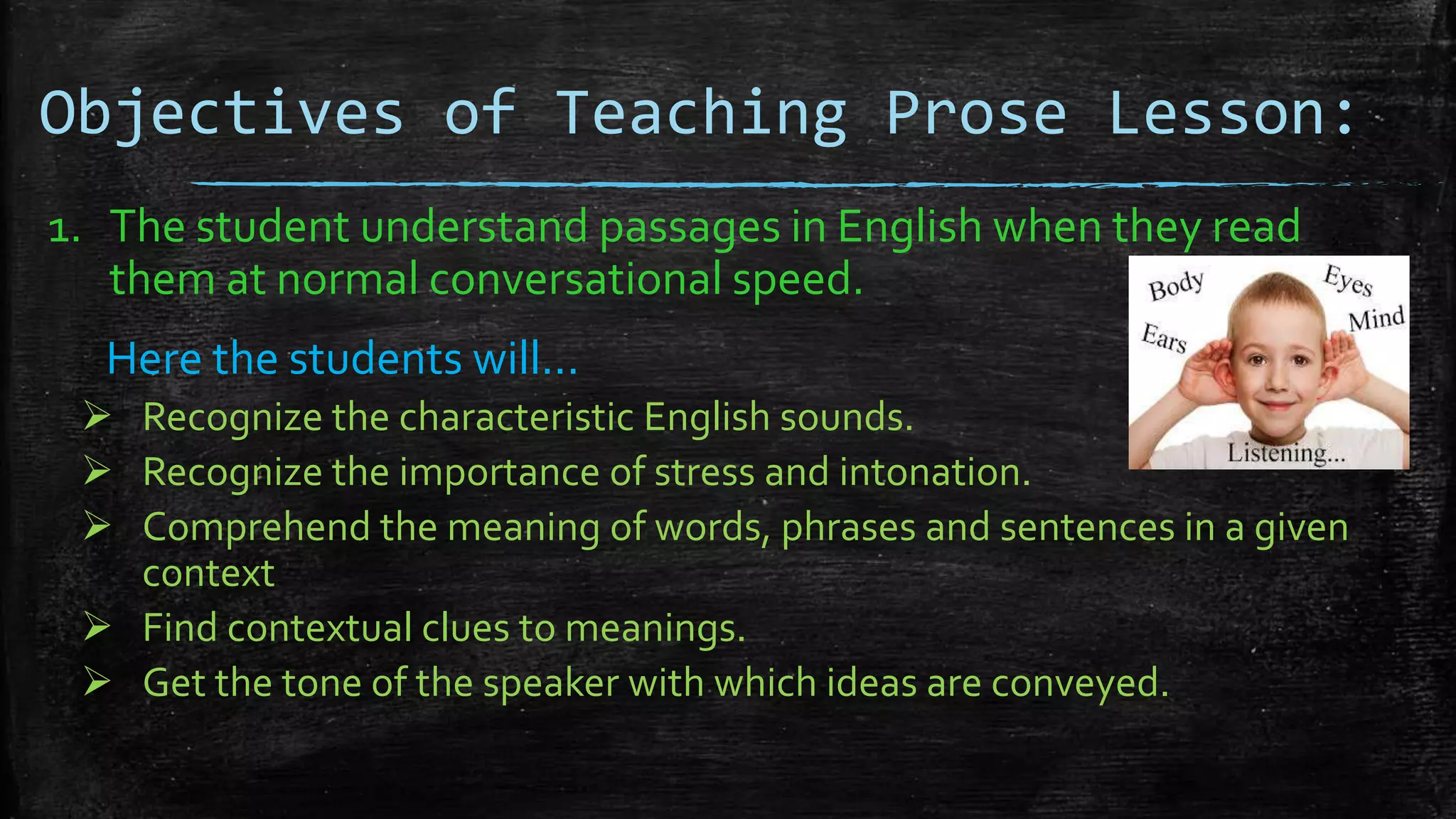 Objectives and specifications of teaching prose & poetry | PPTX