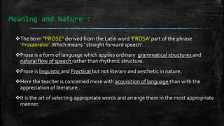 Objectives and specifications of teaching prose & poetry | PPTX