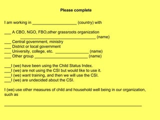 The Child Status Index | PPT