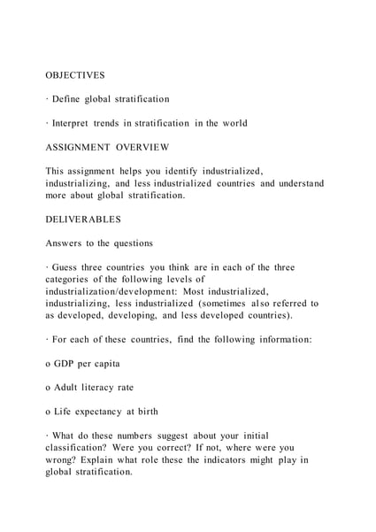 OBJECTIVES· Define global stratification· Interpret trends | PDF