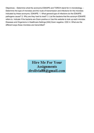 Objectives Determine what the acronyms ESKAPE and TORCH s.pdf