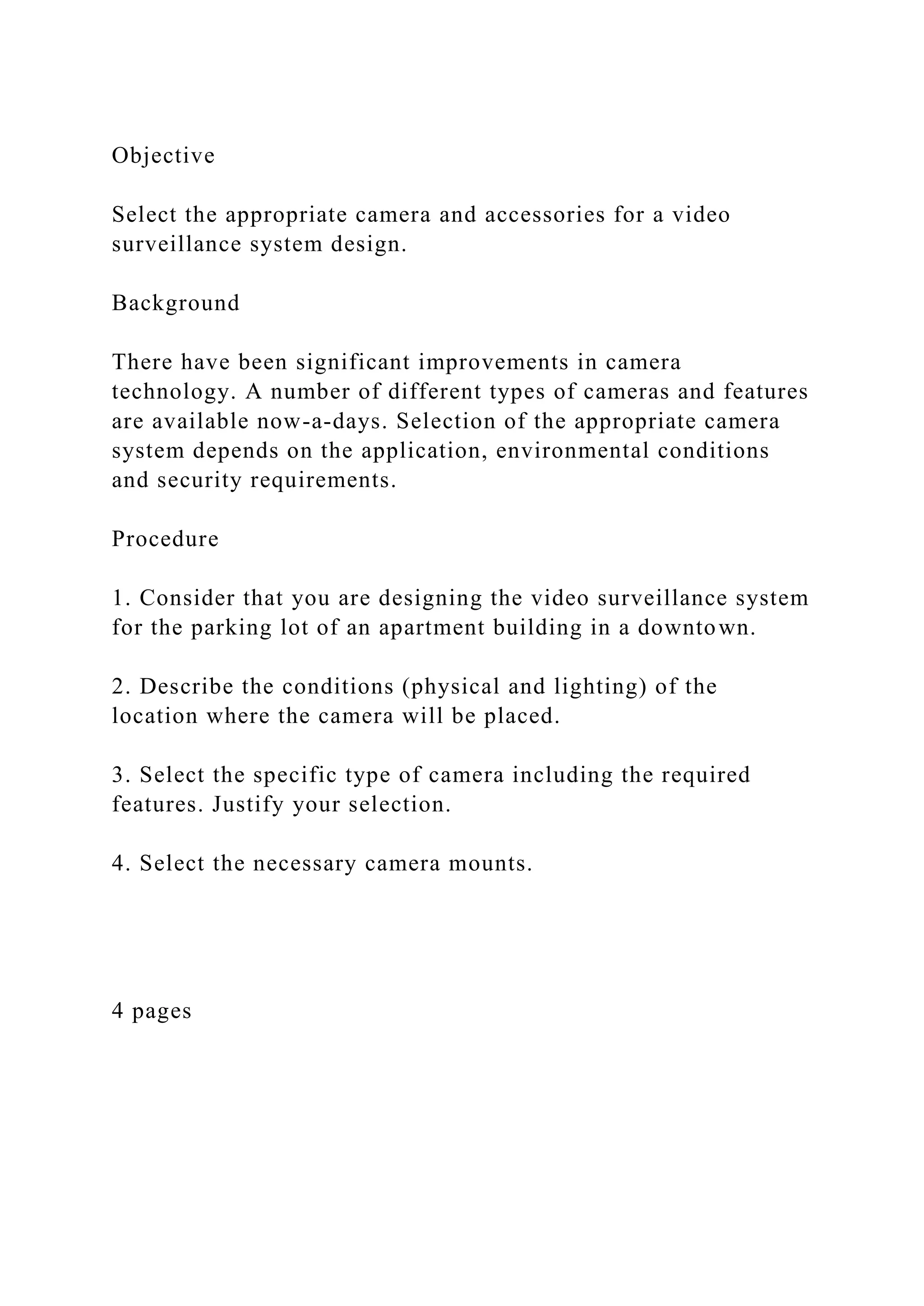 ObjectiveSelect the appropriate camera and accessories for a vid.docx