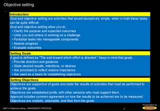 Objective Setting - MANAGEMENT PROCESS | PDF