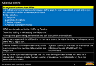 Objective Setting - MANAGEMENT PROCESS | PDF
