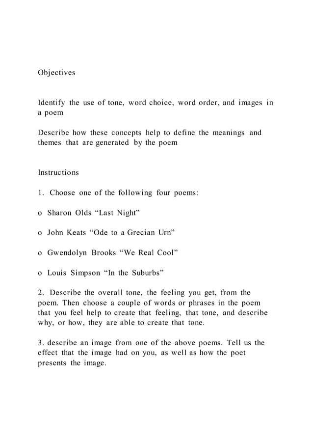 ObjectivesIdentify the use of tone, word choice, word orde | DOCX