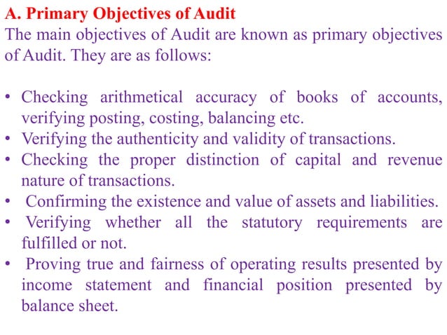 Objectives of auditing | PPTX | Business Accounting & Finance | Business