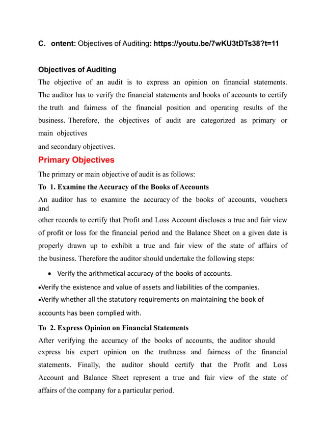 Objectives of auditing | PPT | Business Accounting & Finance | Business