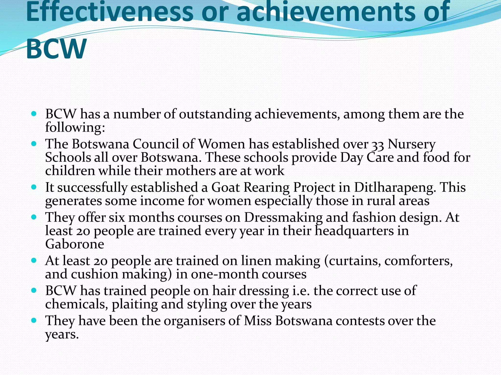 Objectives of bcw | PPTX | Women\'s Health | Healthy Living