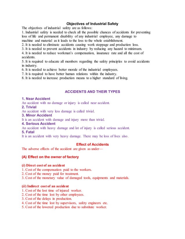 Objectives of industrial safety | DOCX | Injuries | Diseases and Conditions