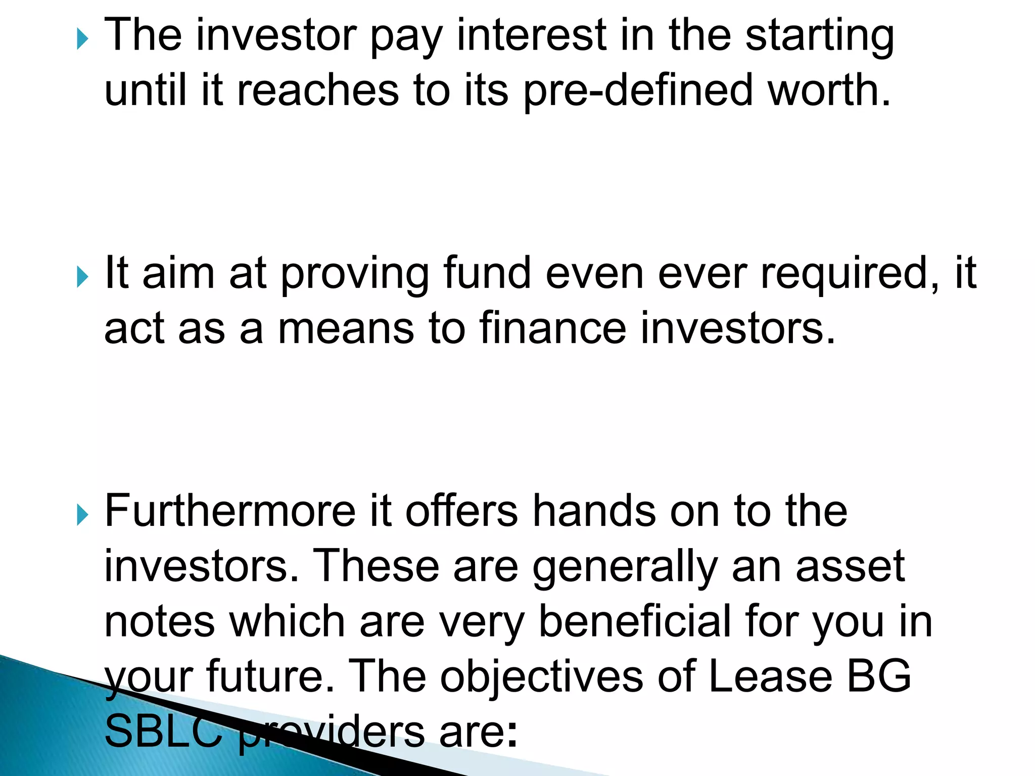 Objectives of Lease BG SBLC Providers | PPT