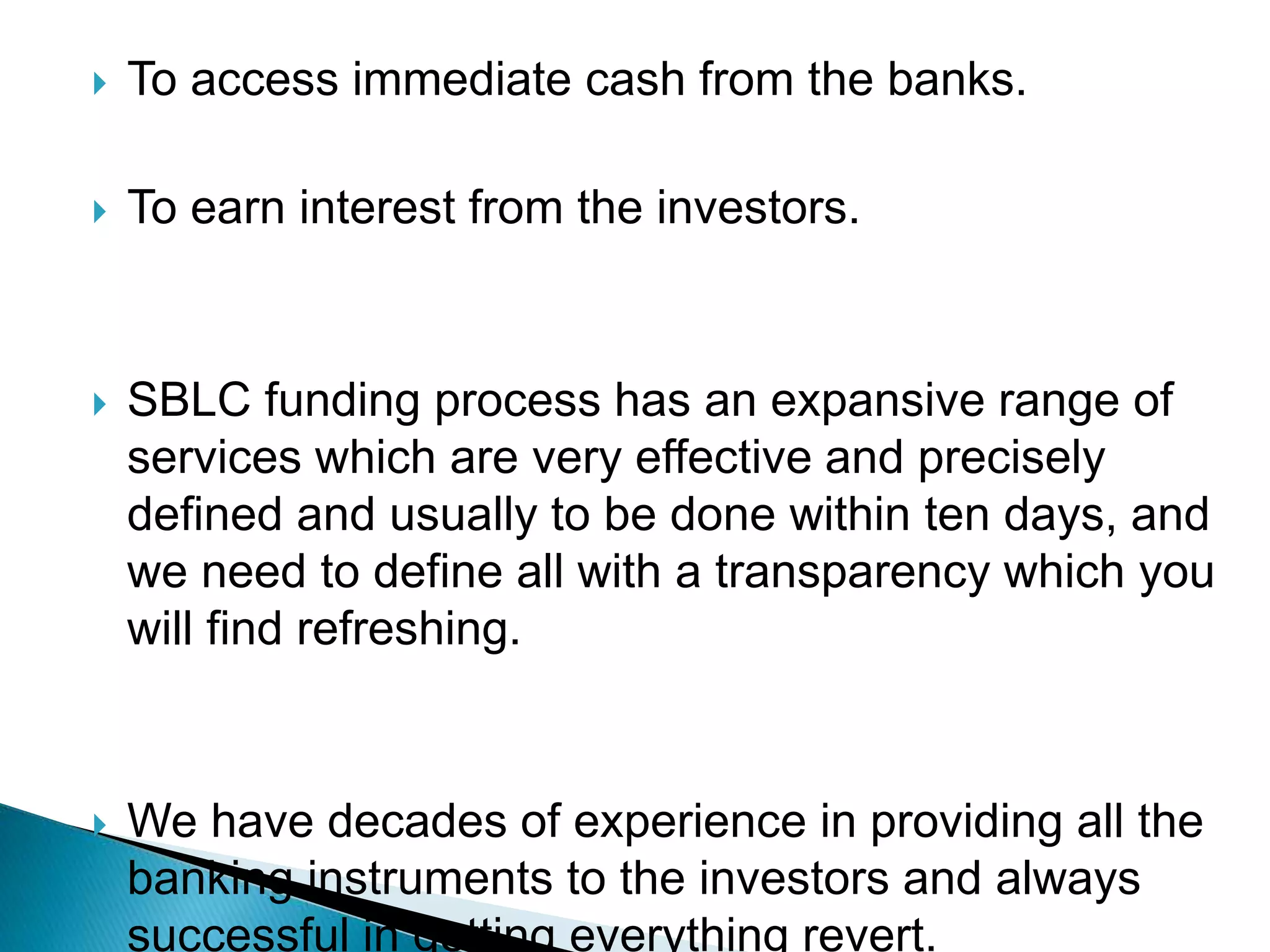 Objectives of Lease BG SBLC Providers | PPT