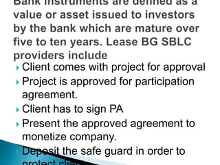 Objectives of Lease BG SBLC Providers | PPT