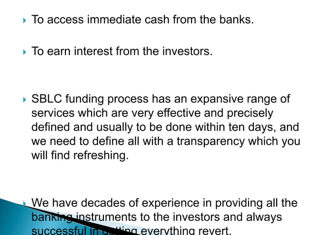 Objectives of Lease BG SBLC Providers | PPT