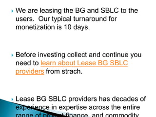 Objectives of Lease BG SBLC Providers | PPT