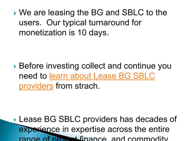 Objectives of Lease BG SBLC Providers | PPT