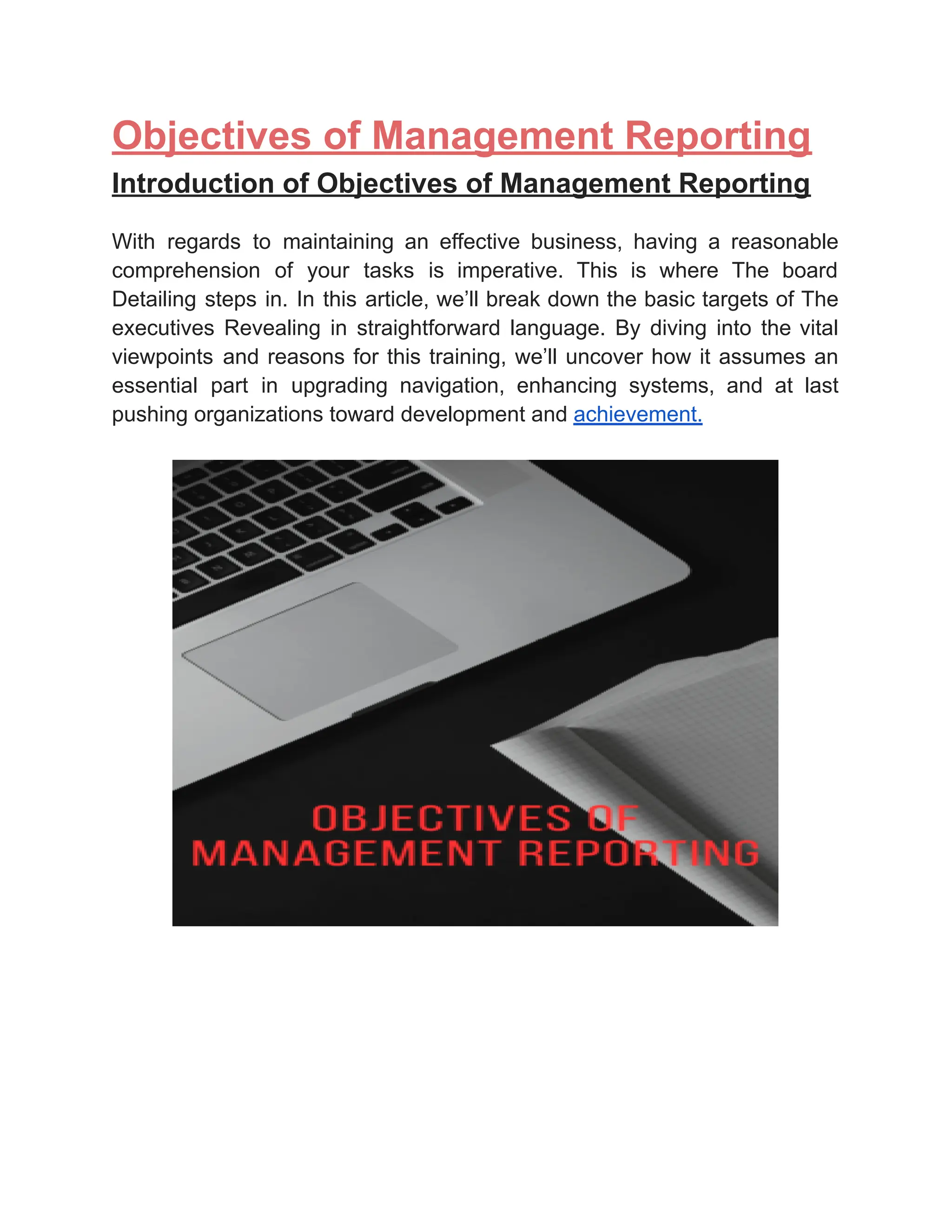 Objectives of Management Reporting.pdf | Business | Business and Finance