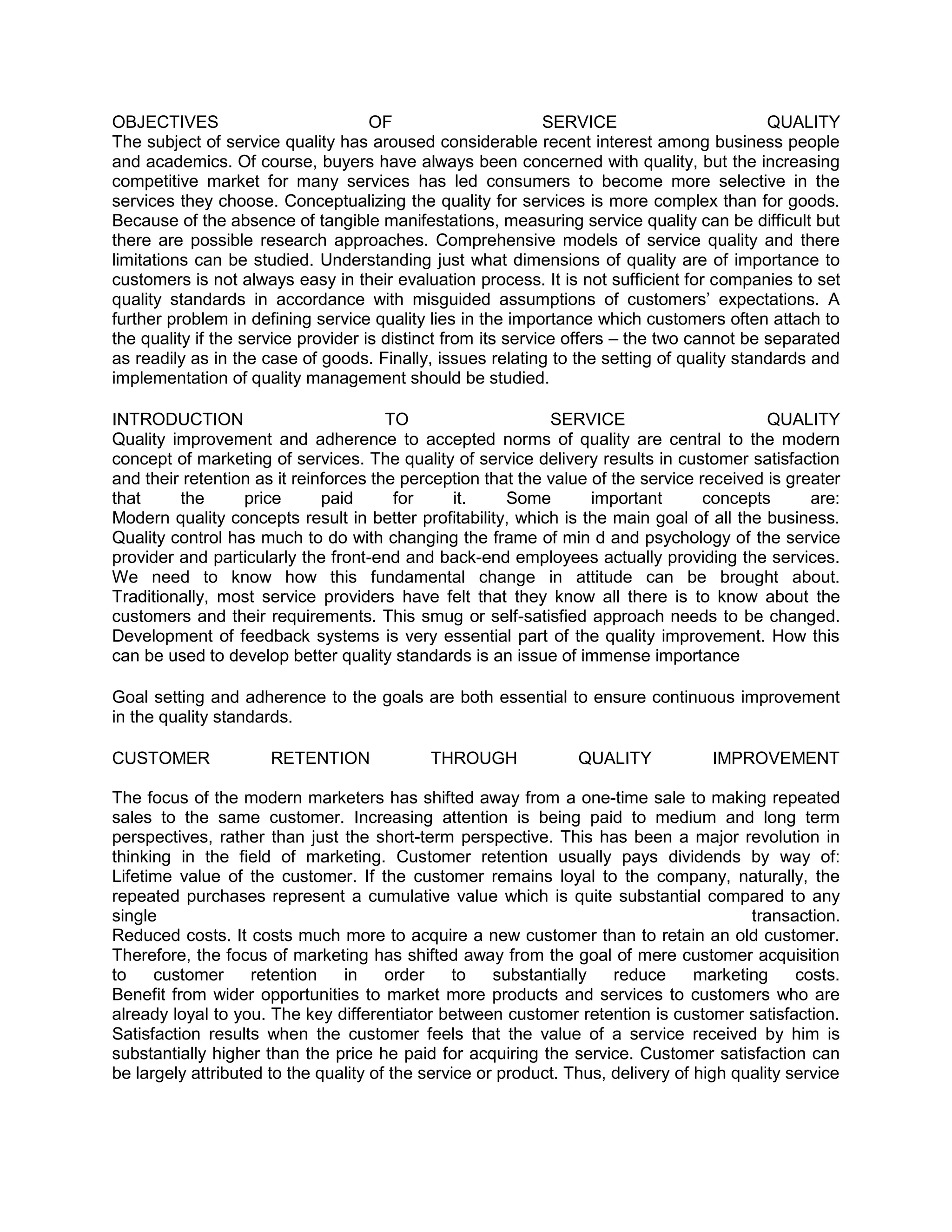 Objectives of service quality | PDF