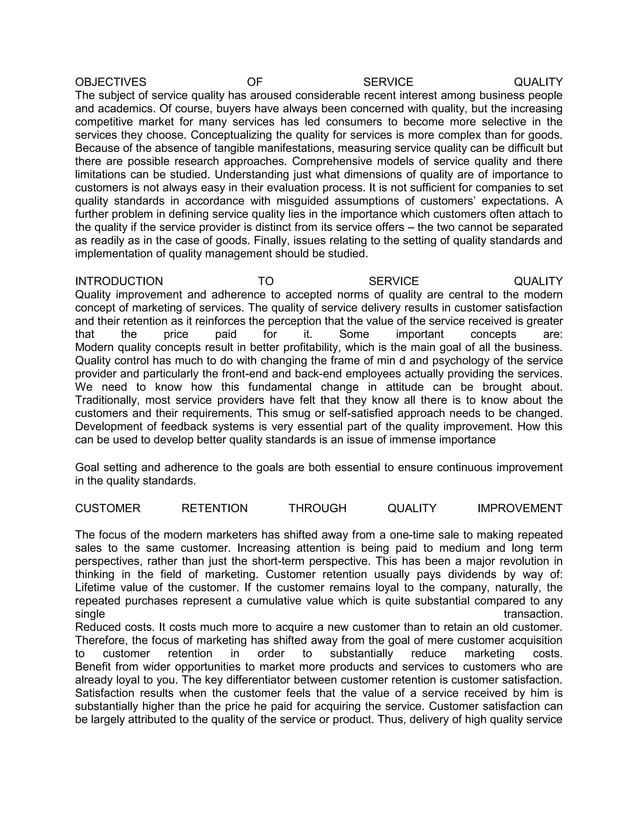 Objectives of service quality | PDF