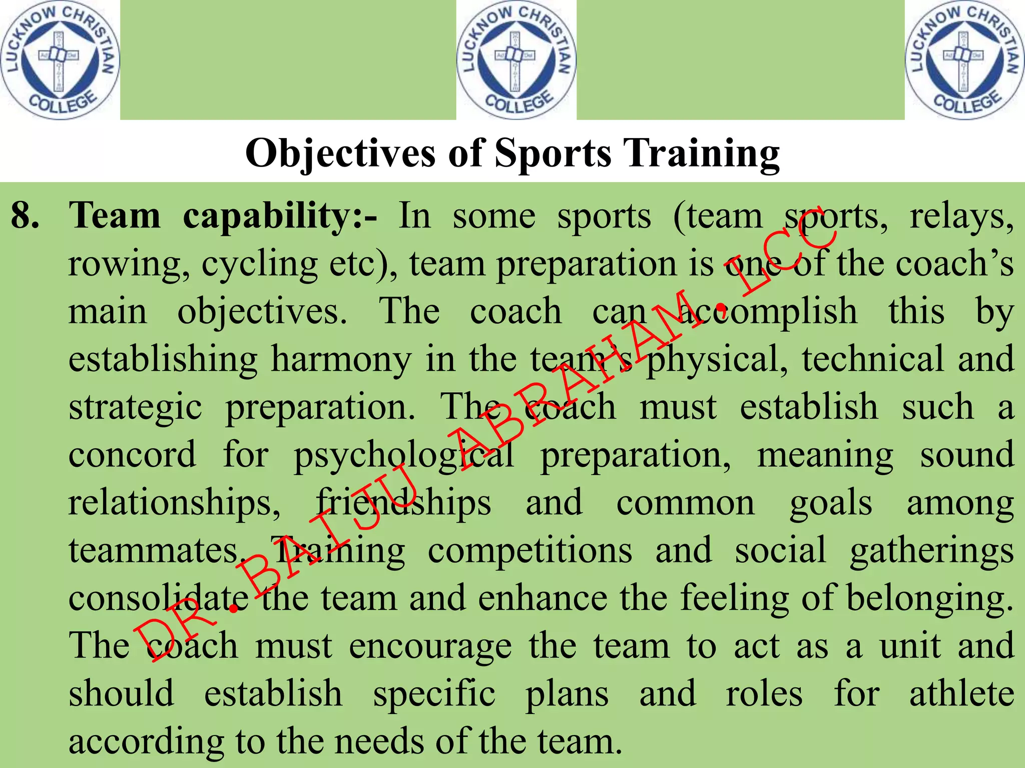Objectives of sports training | PPTX