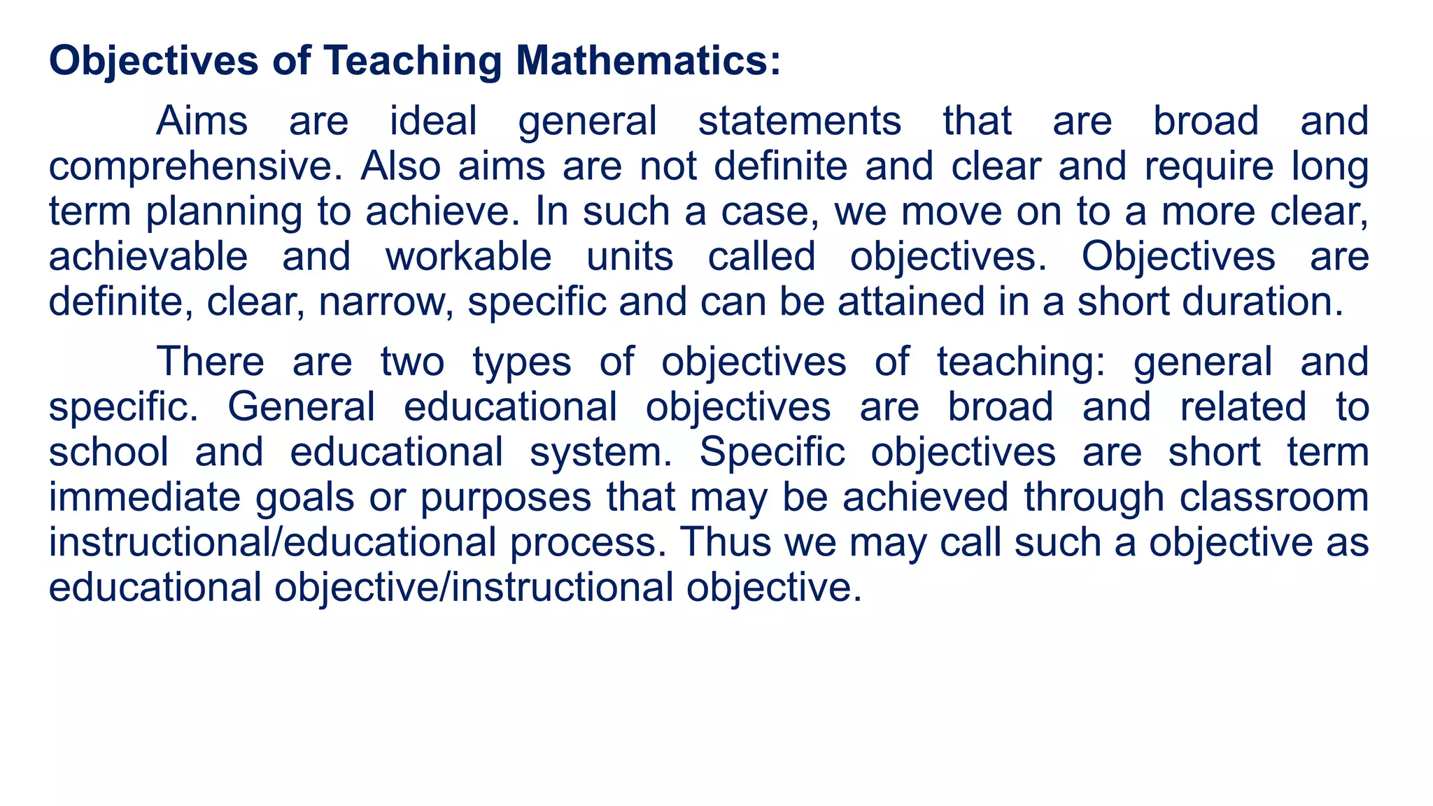 Objectives of Teaching Mathematics | PPTX