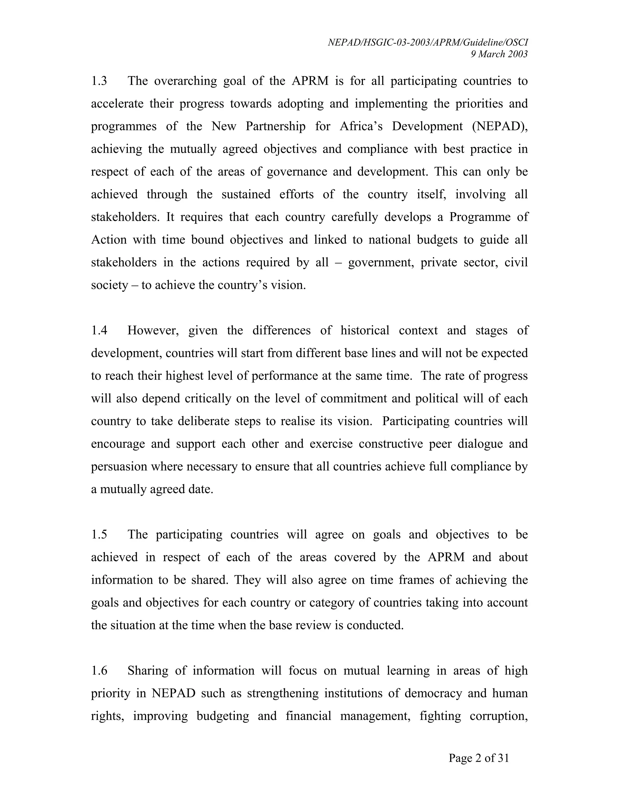 Objectives standards criteria and indicators for the african peer ...