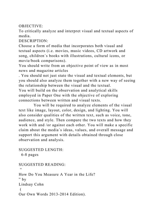 OBJECTIVE To critically analyze and interpret visual and textual .docx