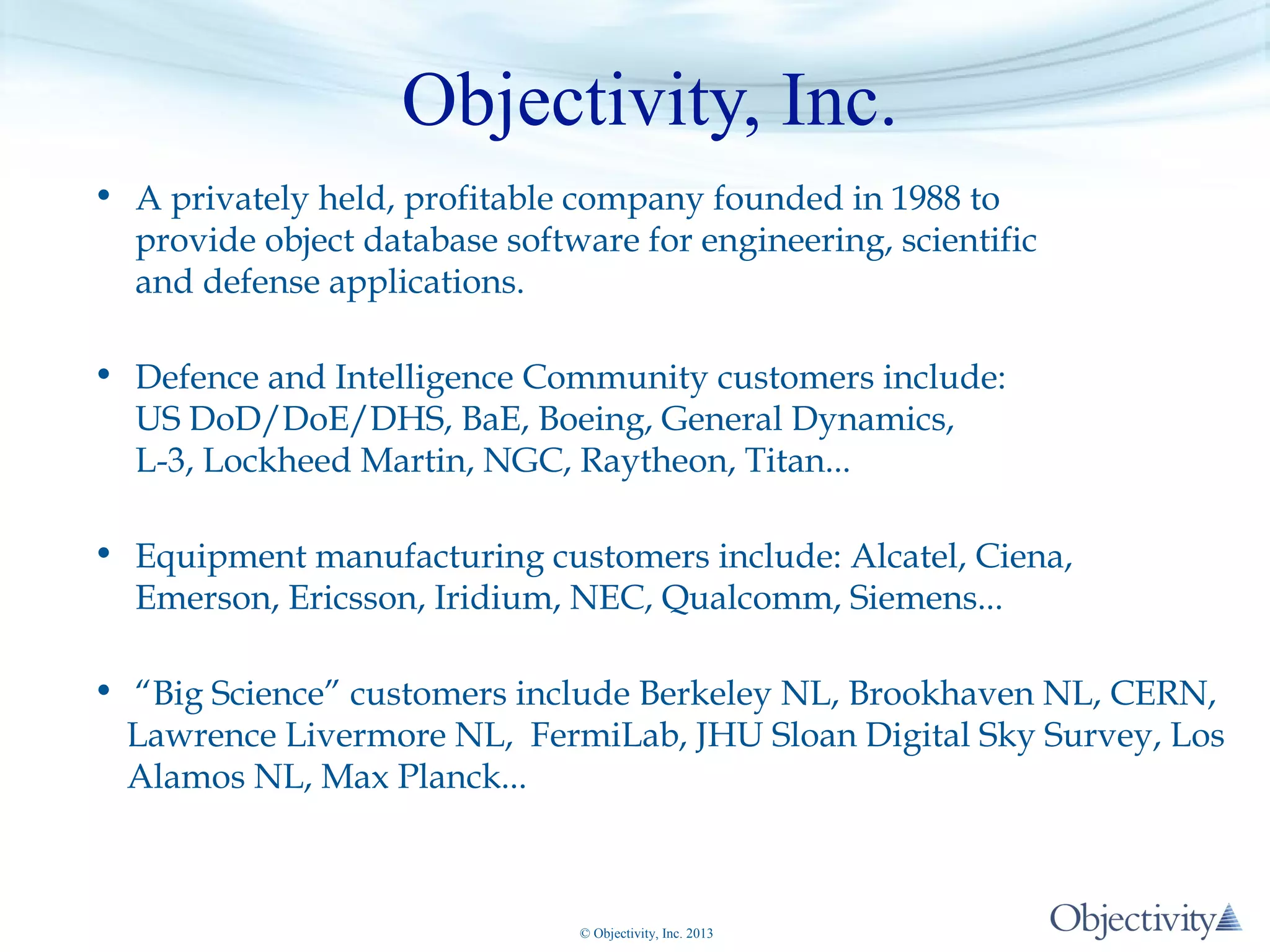 Objectivity/DB: A Multipurpose NoSQL Database | PPT | Databases | Computer Software and Applications
