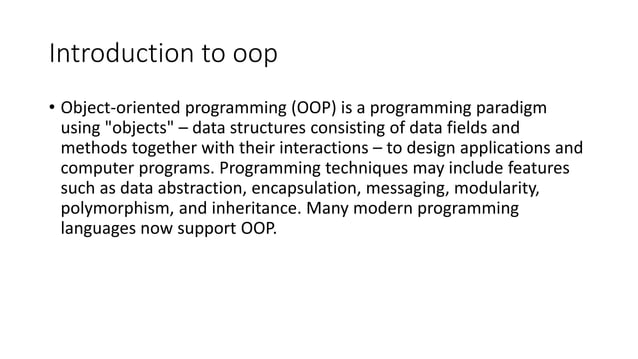 Object Oriented Programming Language Is An Oop Pptx Programming Languages Computing