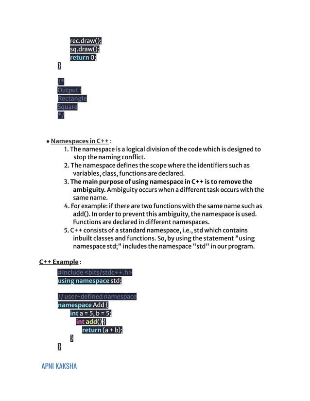 Object Oriented Programming notes provided | PDF
