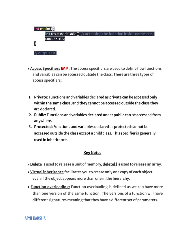 Object Oriented Programming notes provided | PDF
