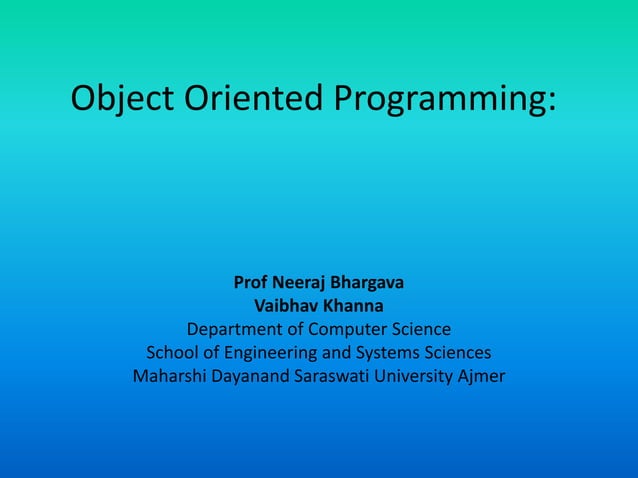 Object oriented programming 1 introduction to oop | PPT