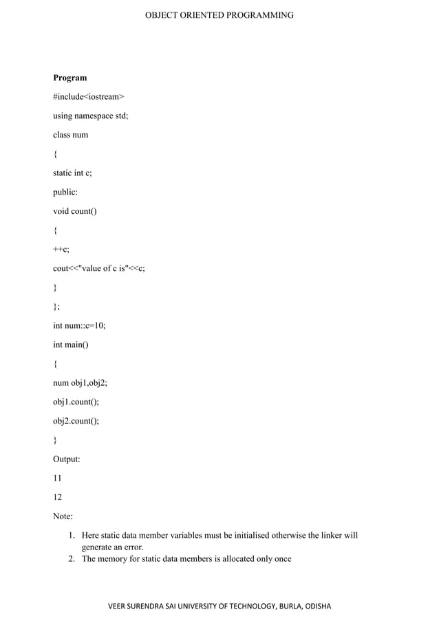 Object Oriented Programming Lecture Notes