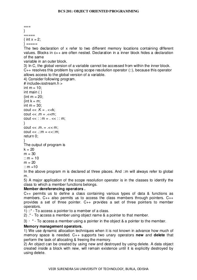 Object Oriented Programming Lecture Notes