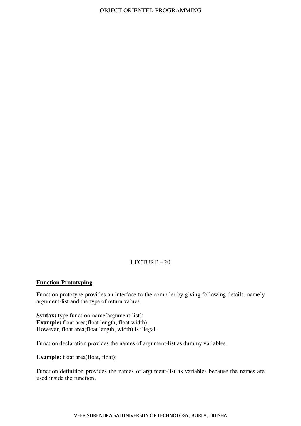 Object Oriented Programming Lecture Notes