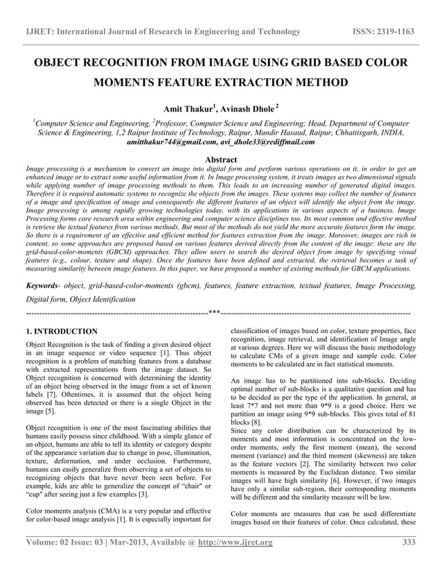 Object recognition from image using grid based color moments feature extraction method | PDF ...