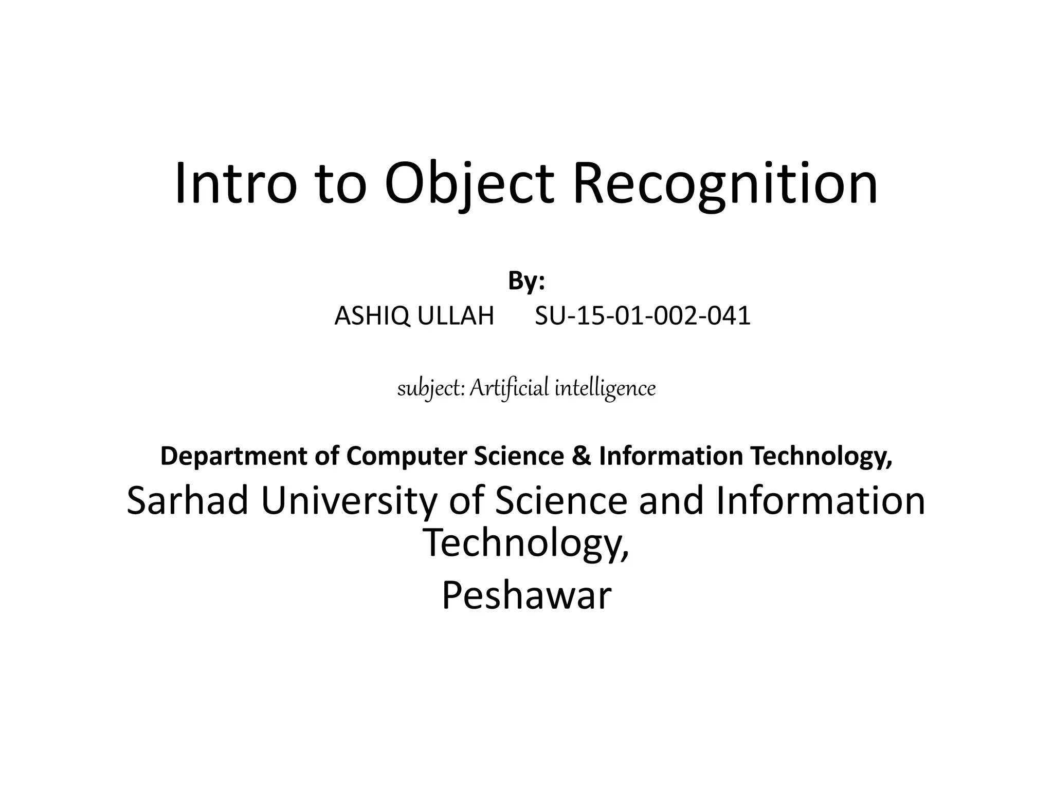 Introduction To Object Recognition Ppt