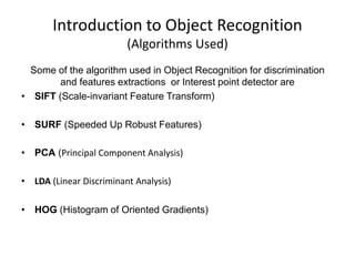 Introduction to Object recognition | PPTX