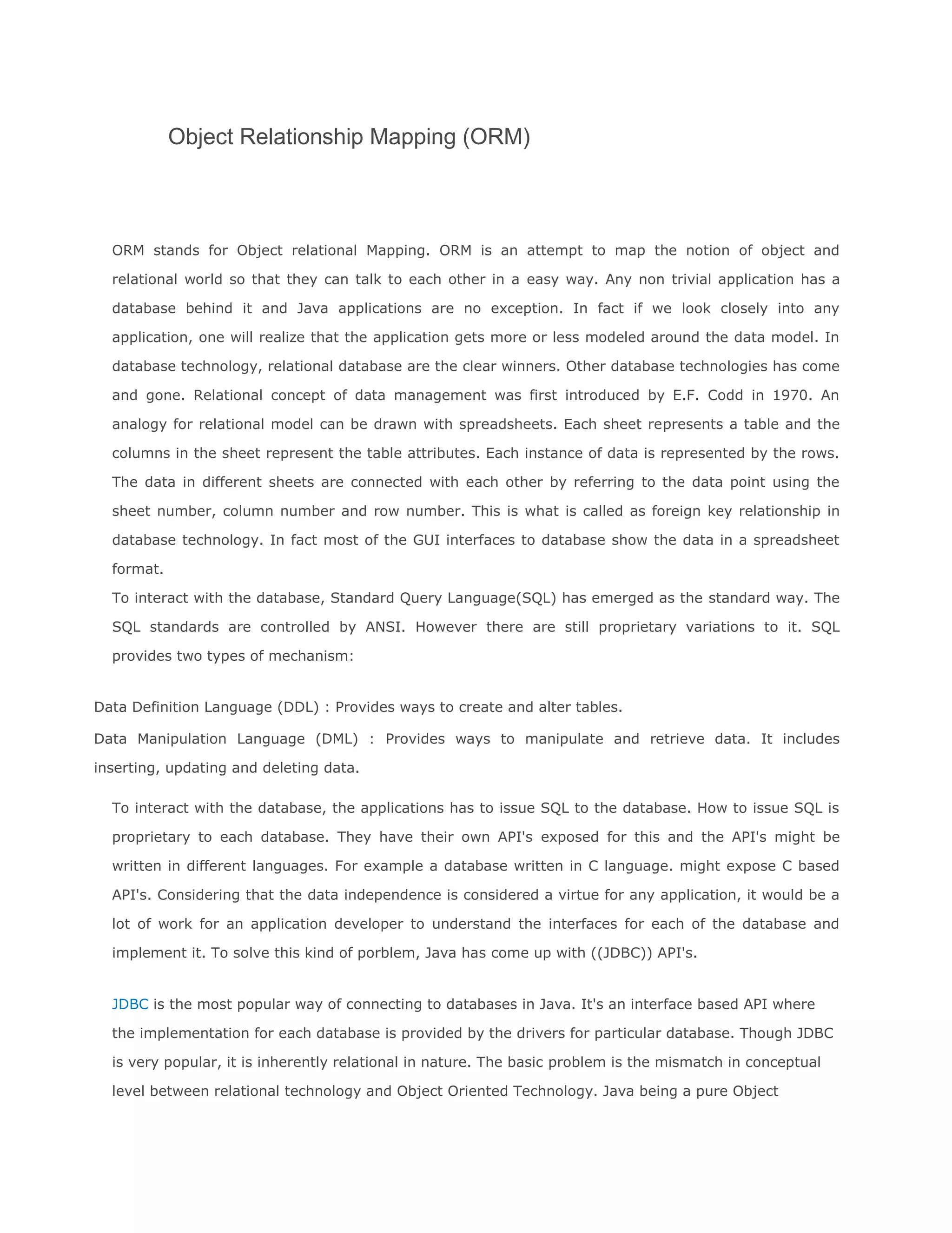 Object Relationship Mapping And Hibernate Pdf