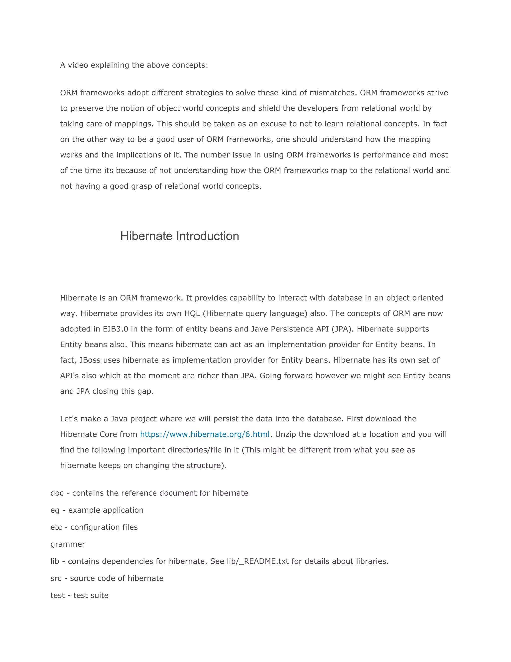 Object relationship mapping and hibernate | DOCX