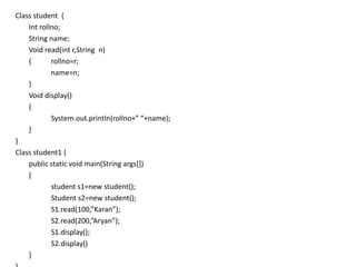 Objects and Classes in JAVA introduction | PPTX