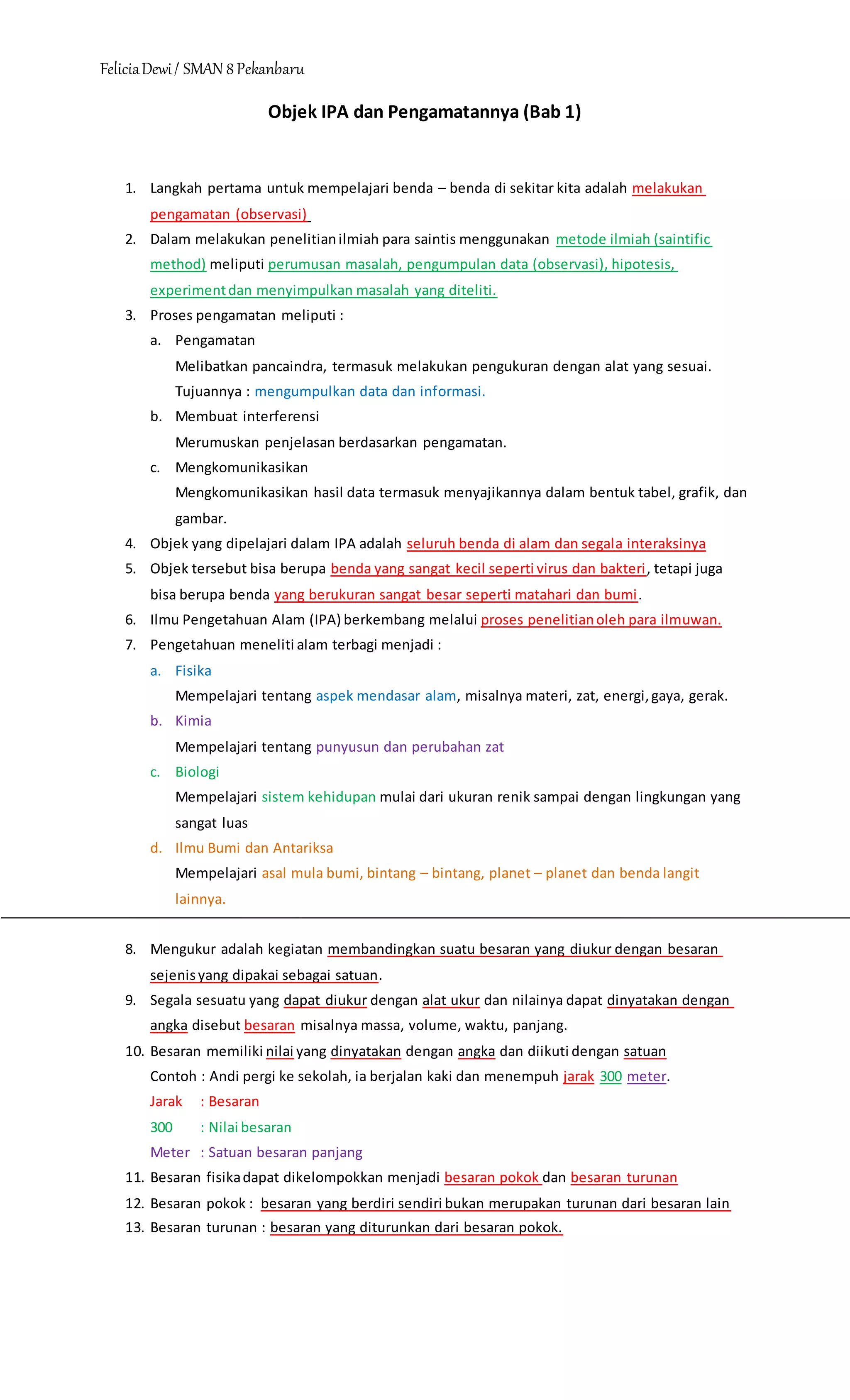 Objek ipa dan pengamatannya (Materi kelas 7 Kurikulum 2013) | DOCX