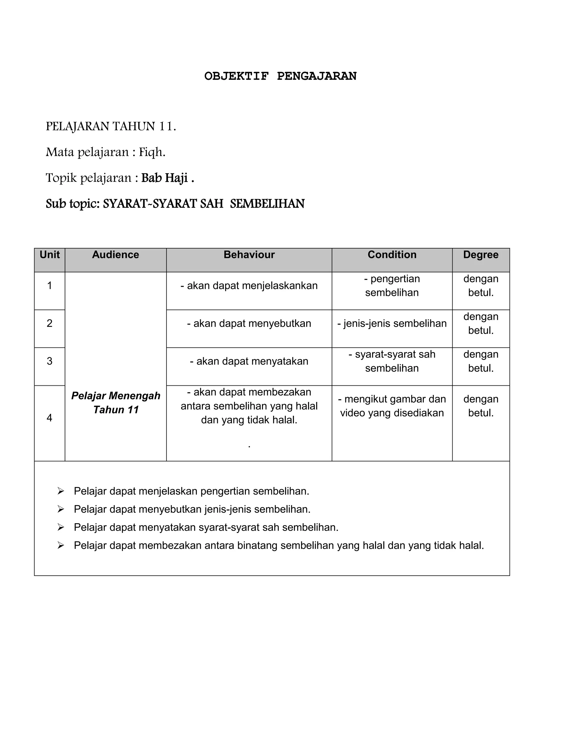 Objektif Pengajaran | DOCX