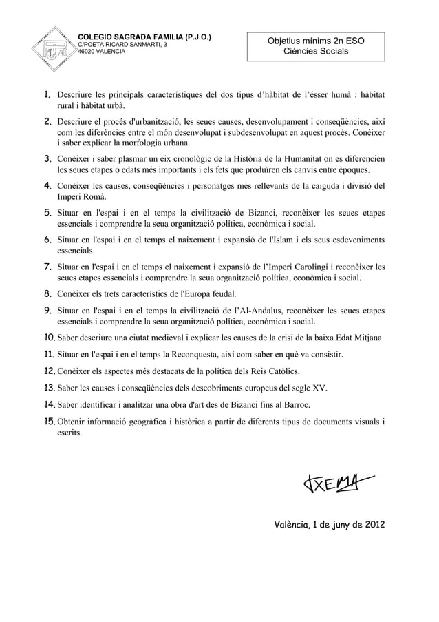 Objetius minims 2n eso 2011 12 | PDF