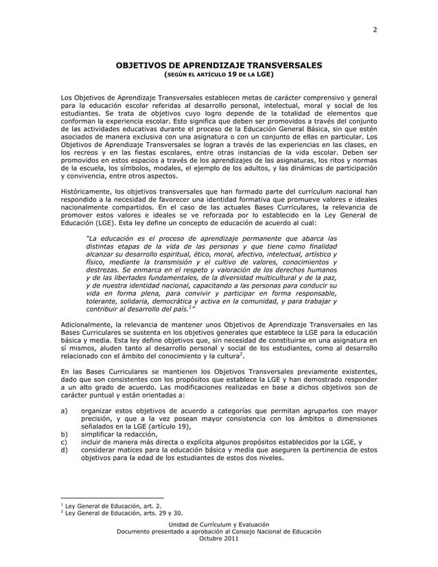 Objetivos transversales bases curriculares 2012 | PDF