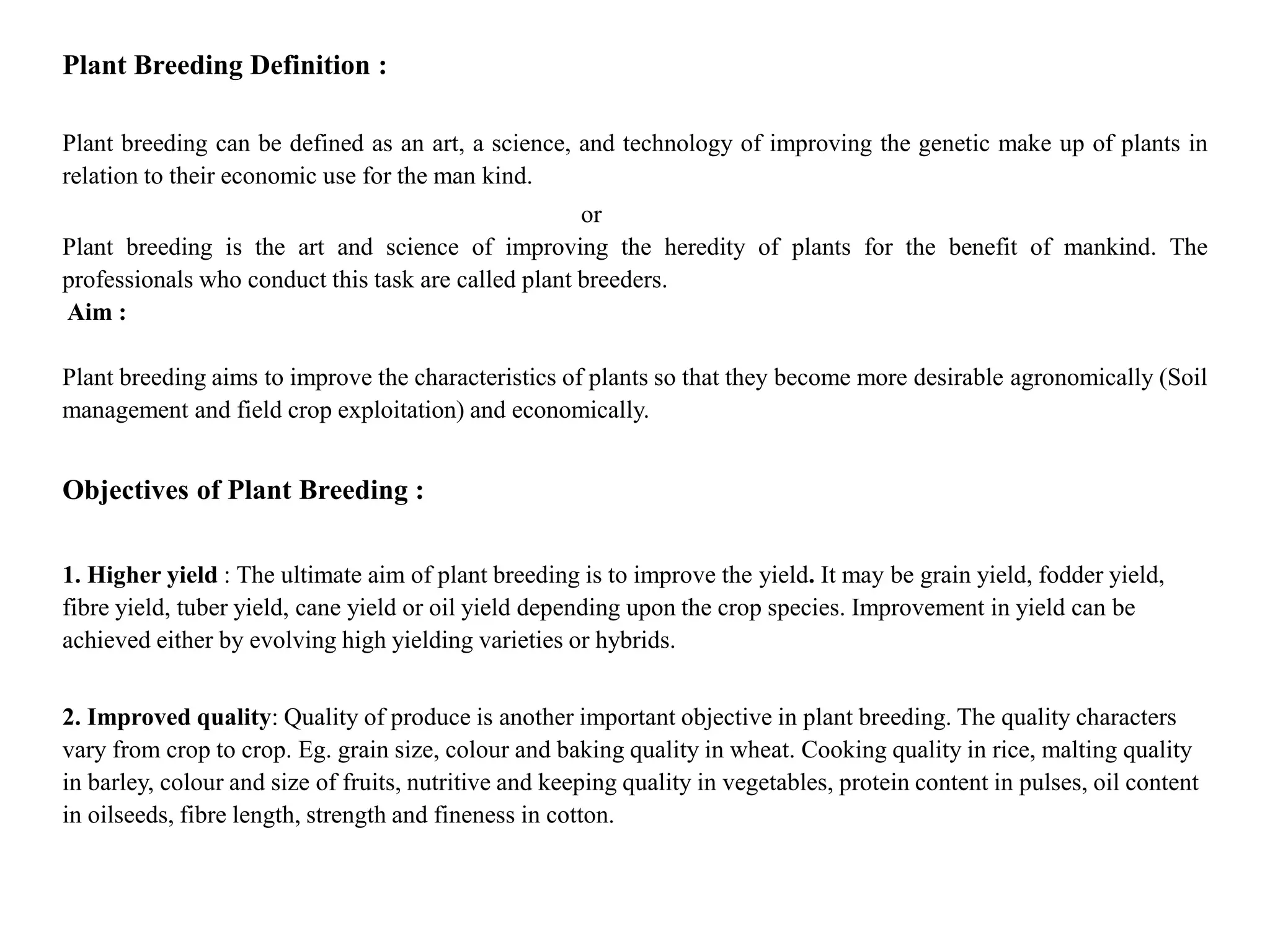 Objectives of plant breeding | PPTX
