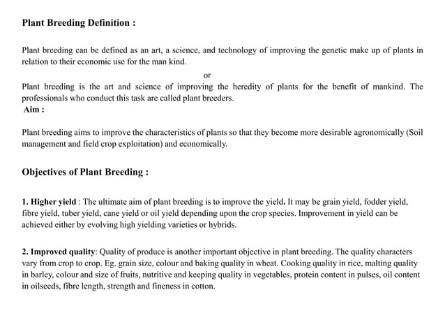 Objectives of plant breeding | PPTX
