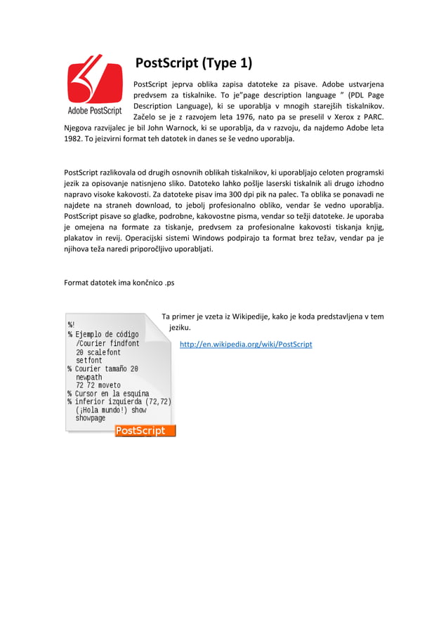 Oblike datotek pisav: TrueType (TTF), PostScript y OpenType (OTF) | PDF