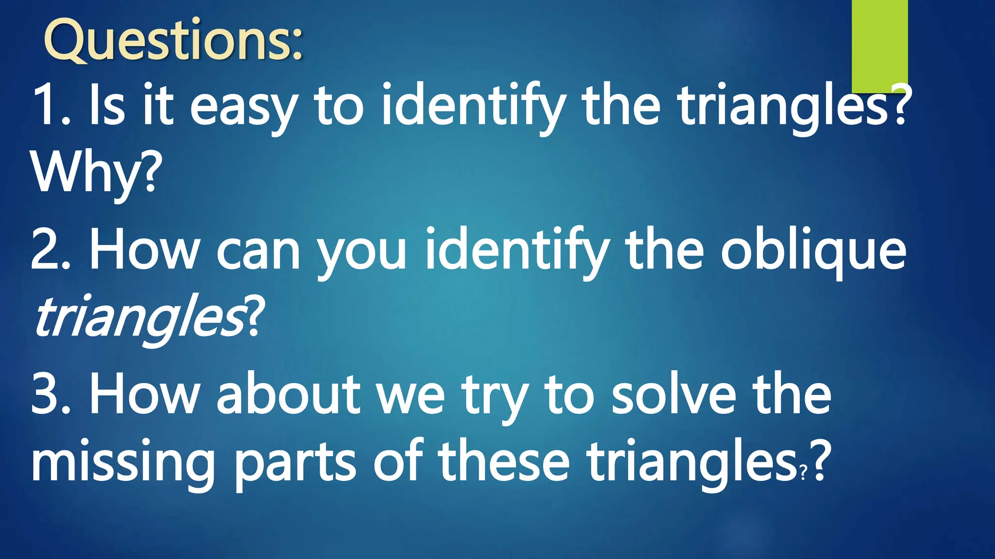 OBLIQUE TRIANGLES fourth quarter lesson in math grade 9 | PPTX